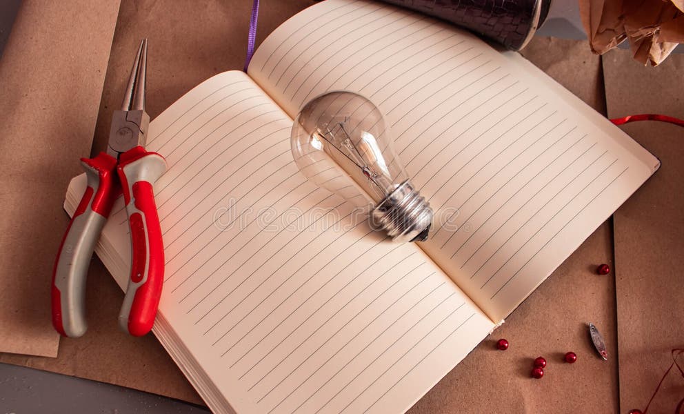 Light Bulb on Notepad, Idea, Creativity Stock Image - Image of light ...