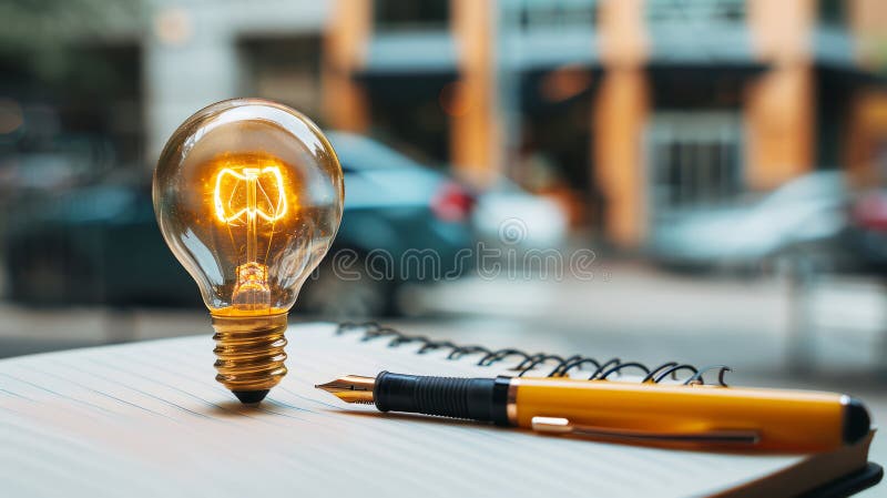 Light Bulb, Notepad and Pencil on Table. Concept of Idea Generation and ...