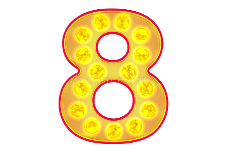 Light Bulb Number 8, Glowing Retro Font. 3D Rendering Stock ...