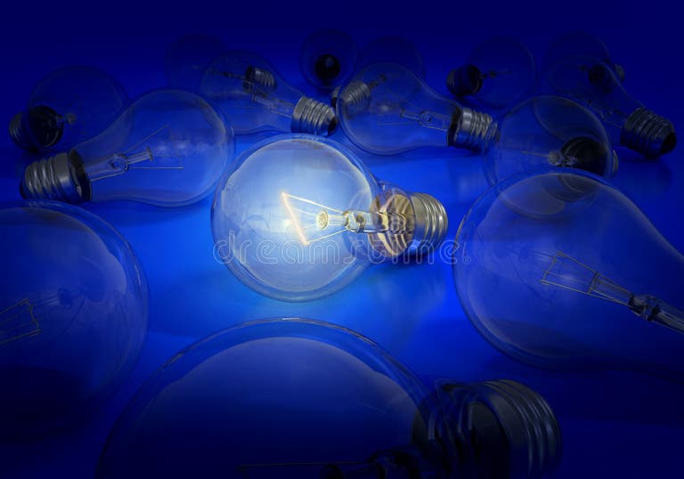 Light Bulb on and Off on a Blue Background, Creative Ideas Concept ...