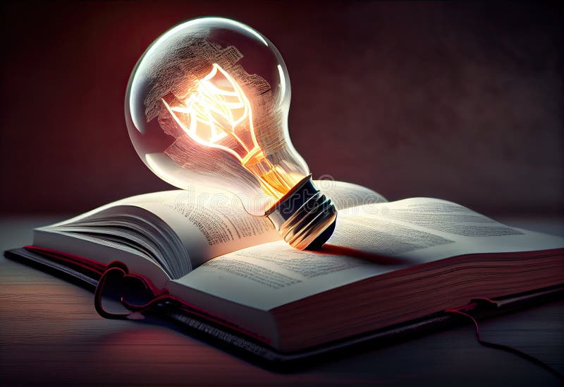 Light Bulb on the Open Book. Idea and Creativity Concept Backgro Stock ...