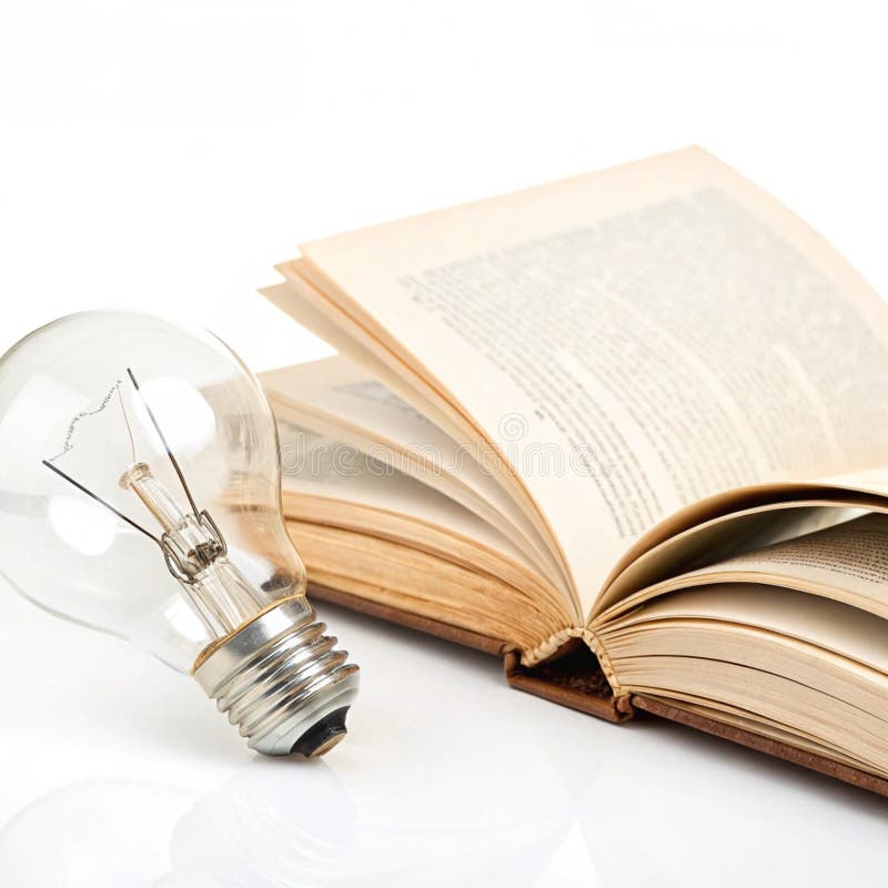 Light Bulb with Open Book Isolated on White Background Stock ...