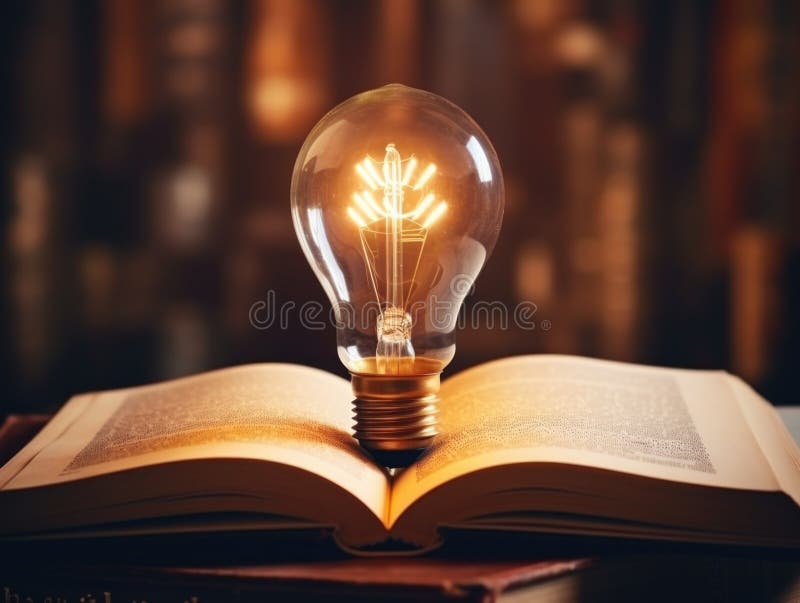 Light Bulb on Open Book stock photo. Image of book, student - 371335766