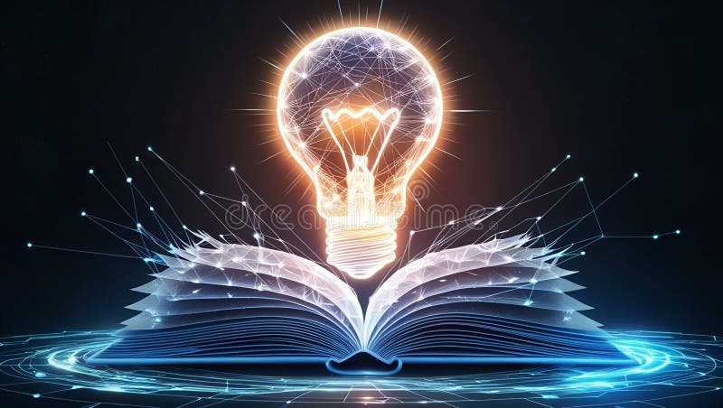 Opened Book with Light Bulb Digital Art, Ideas, Innovation, Learning ...