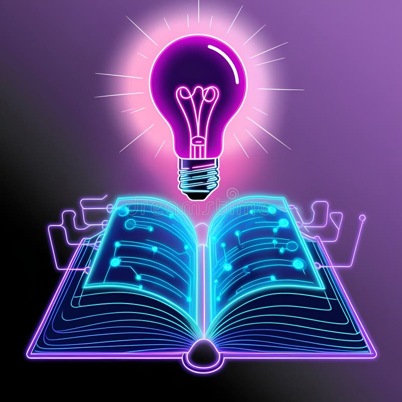 Opened Book with Purple Light Bulb Digital Art, Ideas, Innovation ...