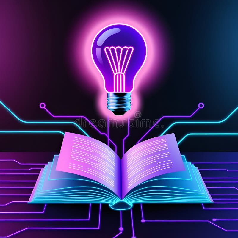 Opened Book with Purple Light Bulb Digital Art, Ideas, Innovation ...