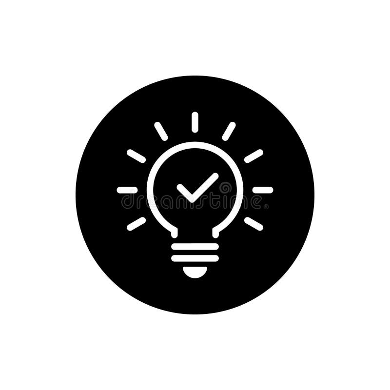Light Bulb Outline with Check Mark Icon on Black Circle. Lamp with Tick ...