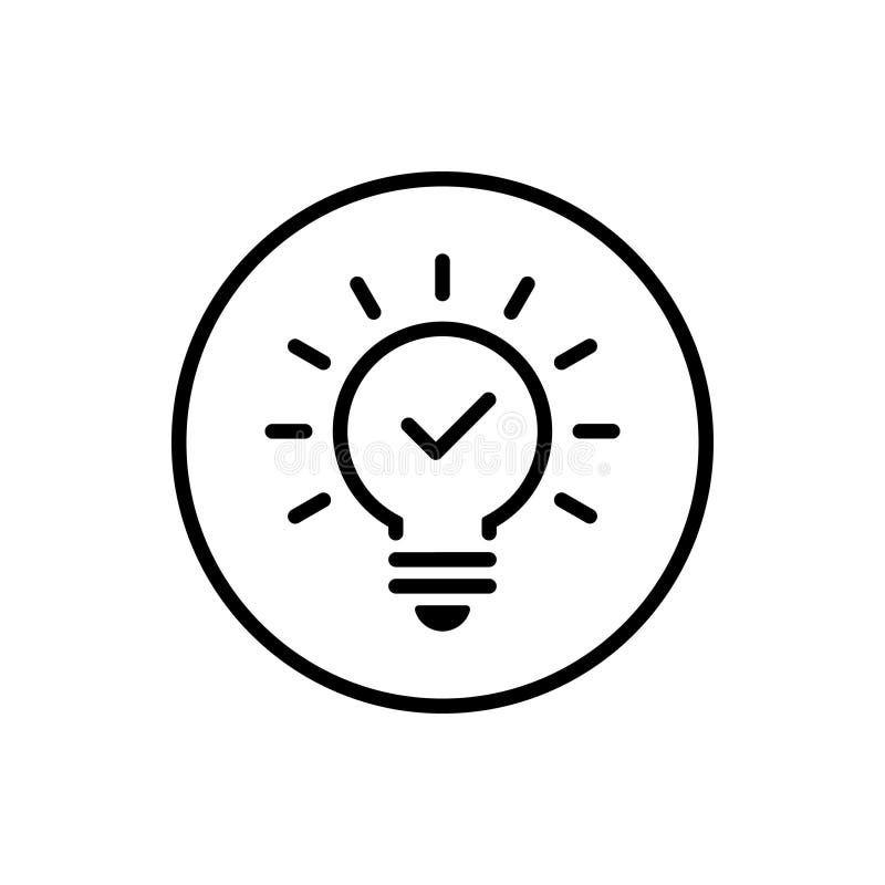 Light Bulb Outline with Check Mark Icon on Circle Line. Lamp with Tick ...