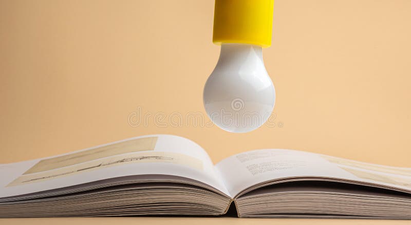 A Light Bulb Over an Open Book Stock Photo - Image of read, open: 215173112