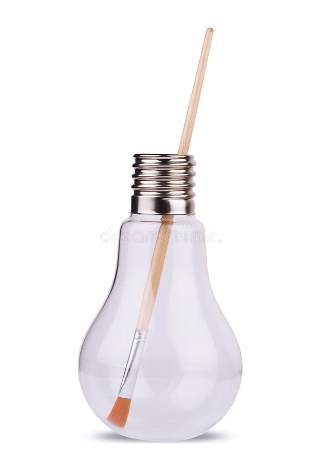 Light Bulb with Painting Brush Inside on White Stock Photo - Image of ...