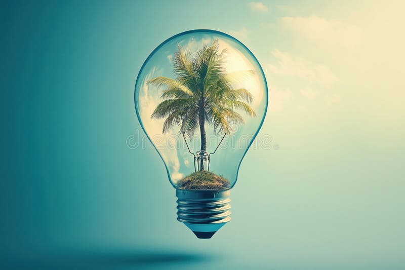 Light Bulb with Palm Tree Inside, Symbolizing Nature and Innovation ...
