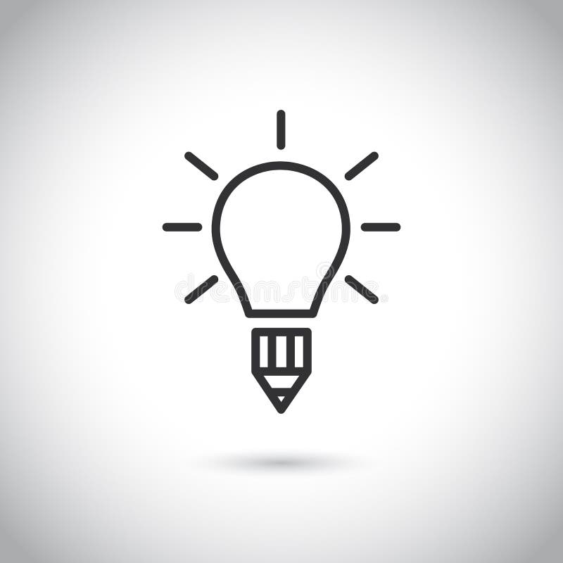 Light Bulb and Pencil Creative Idea Icon on Gray Background. Stock ...