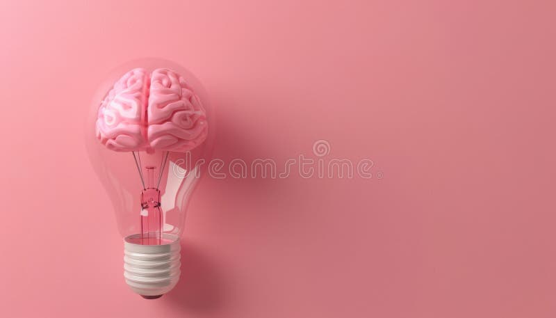 Light Bulb with a Pink Brain Design Against a Pastel Pink Background ...