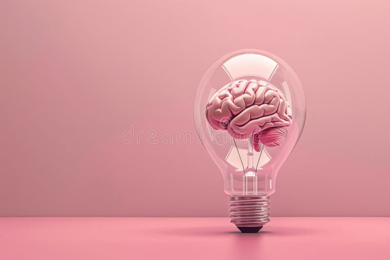 A Light Bulb with a Pink Brain Inside of it. Stock Image - Image of ...
