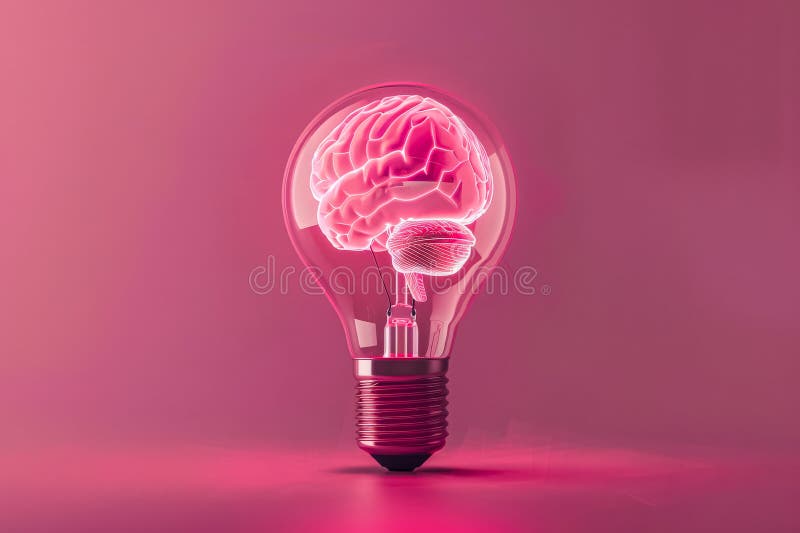 A Light Bulb with a Pink Brain Inside of it. Stock Image - Image of ...