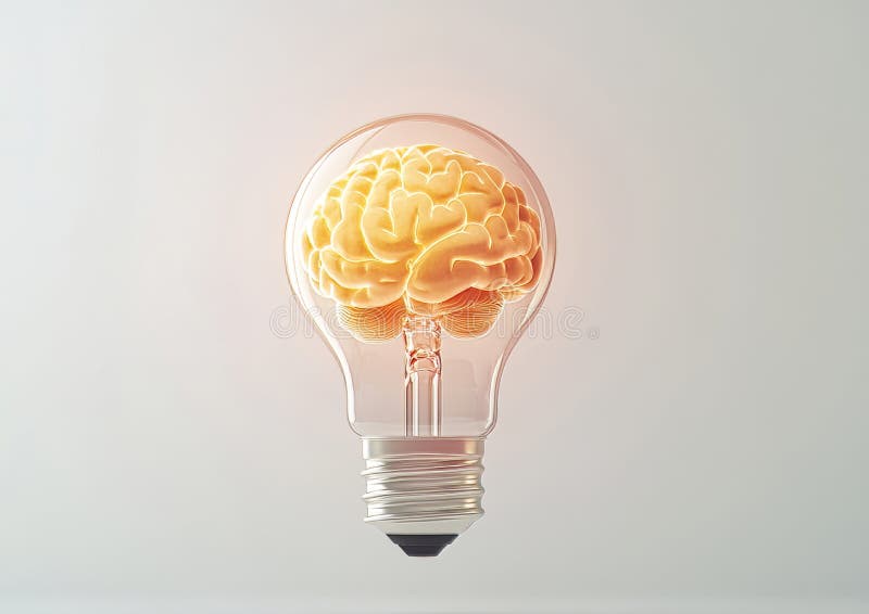 Light Bulb with Pink Brains Inside. Brainstorming, Stock, Learning ...