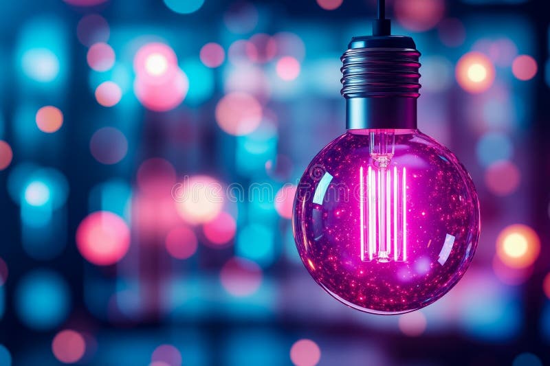 A Light Bulb with a Pink Light Inside of it Stock Illustration ...