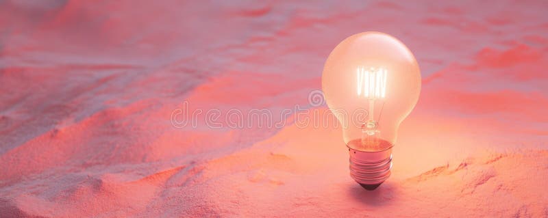 Light Bulb on Pink Sand Surface, Glowing in Ambient Lighting. Creative ...