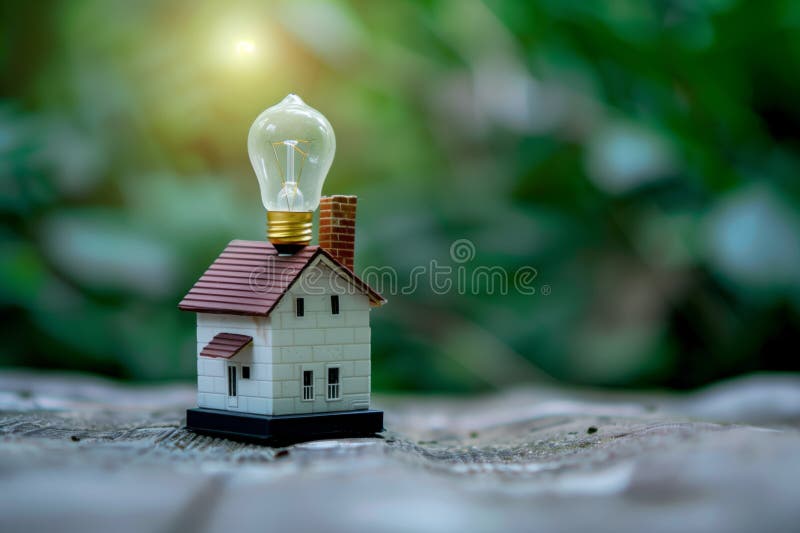 Light Bulb Placed As Chimney on Mini House Stock Image - Image of ...