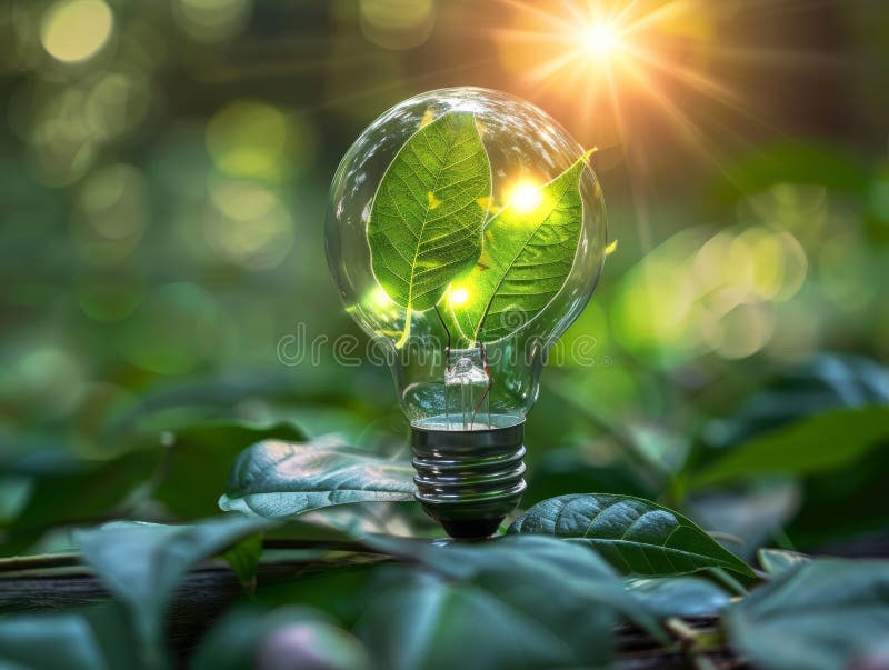 A Light Bulb Placed in a Forest Setting, Illuminated by Warm Sunlight ...