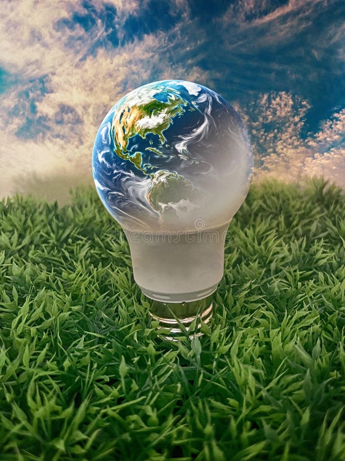 Light Bulb with Planet Earth and Green Leaves Ecofriendly Energy Source ...