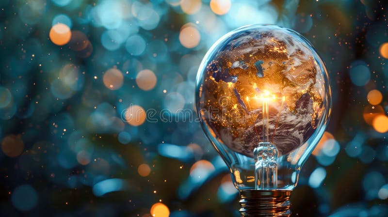 Light Bulb with Planet Earth Inside it. Renewable Energy Environmental ...