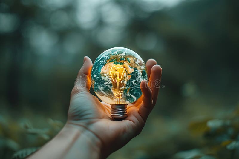 A Light Bulb from the Planet Earth in the Palms, Protecting the ...
