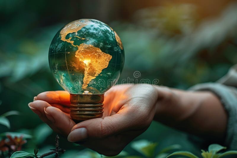 A Light Bulb from the Planet Earth in the Palms, Protecting the ...