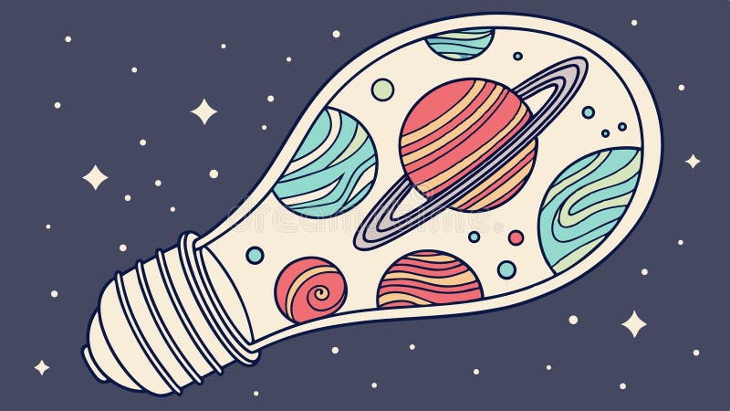 Light Bulb with Planets, Cosmic Idea, Space Discovery, Vector Design ...