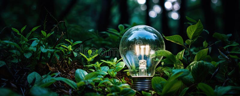 Light Bulb Plant Inside Dark Green Nature Stock Illustration ...
