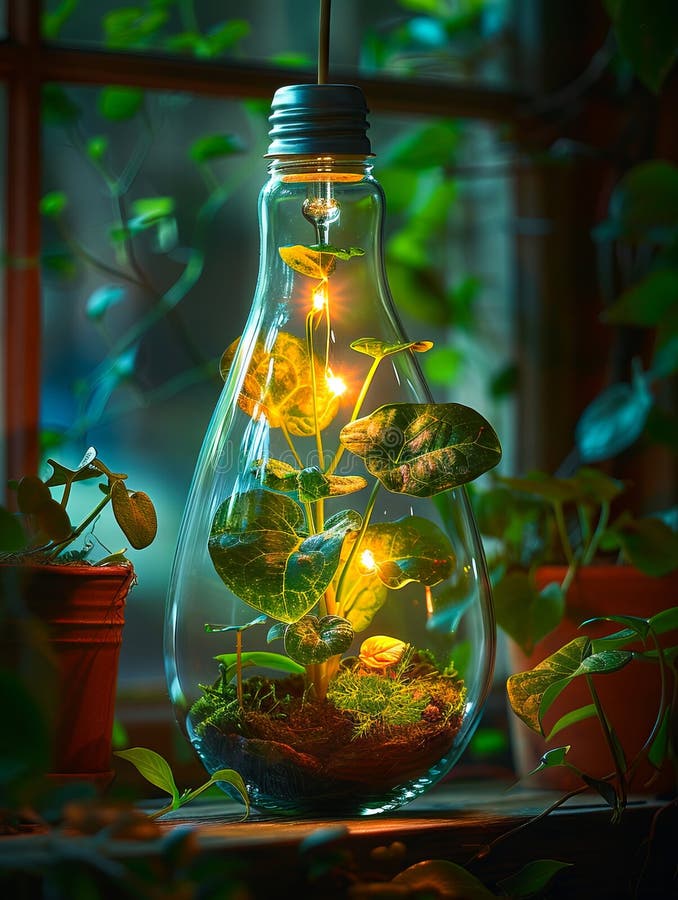 A Light Bulb with Plants Inside Stock Image - Image of sill, greenery ...