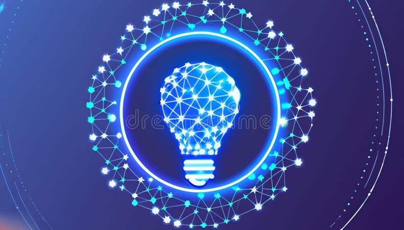 Light Bulb with Polygonal Mesh and Connected Lines on Blue Background ...