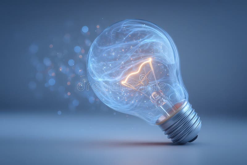 Light Bulb Emitting a Glowing Filament with Sparkling Particles ...