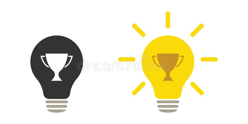 Light Bulb with Prize Cup. Icon Set Stock Vector - Illustration of ...