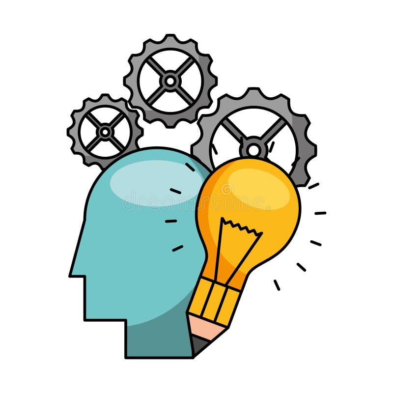 Light Bulb with Profile and Gears Stock Vector - Illustration of ...