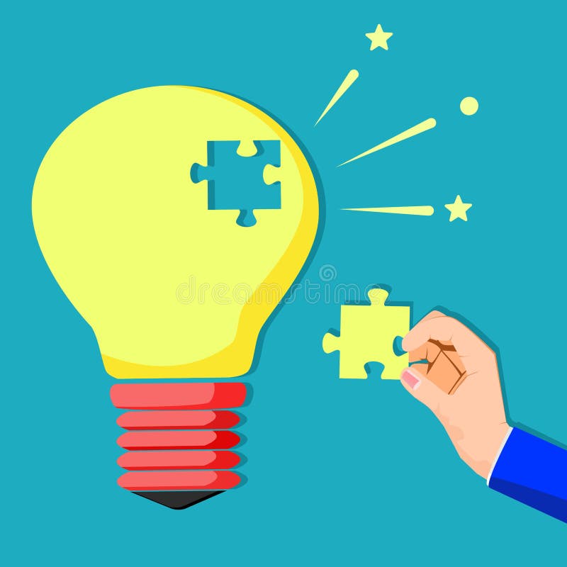 Light Bulb Puzzle and Human Hand. Concept of Creative Teamwork. Vector ...