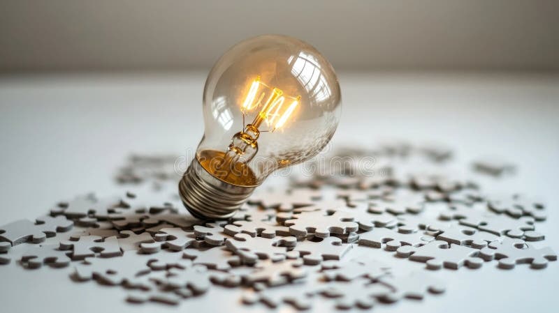 Light Bulb on Puzzle Pieces Symbolizing Innovation and Problem Solving ...