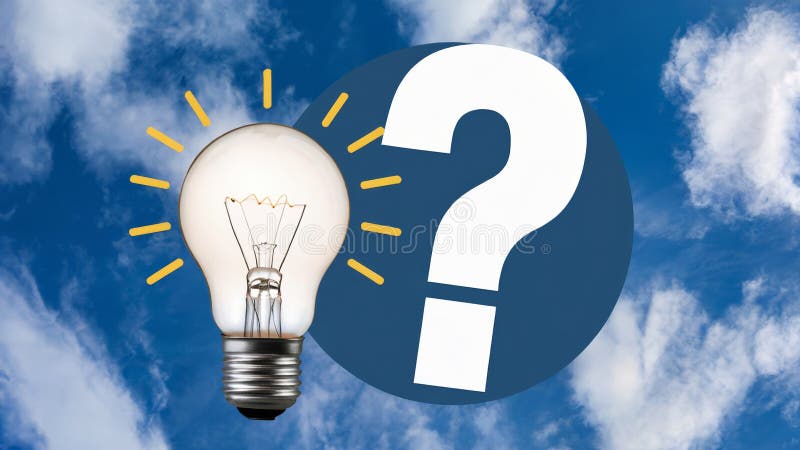 Light Bulb and Question Mark Against Blue Sky with Clouds, Symbolizing ...