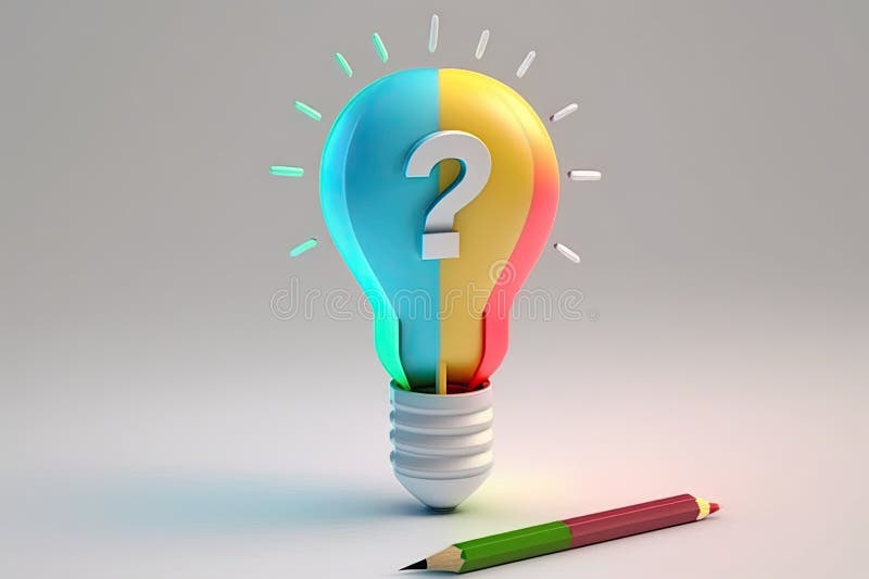 Light Bulb with Question Mark and Pencil on Grey Background Stock ...