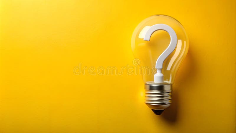 Light Bulb and Question Mark on Yellow Background Stock Photo - Image ...