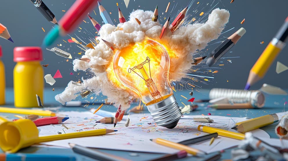 A Light Bulb Radiates Fiery Clouds, Representing Creativity and Ideas ...