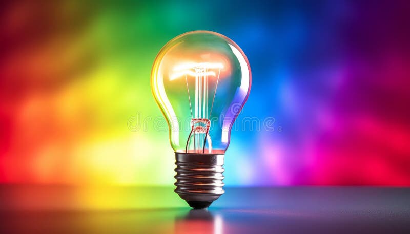 A Light Bulb with a Rainbow Colored Lightbulb in the Middle, Colorful ...