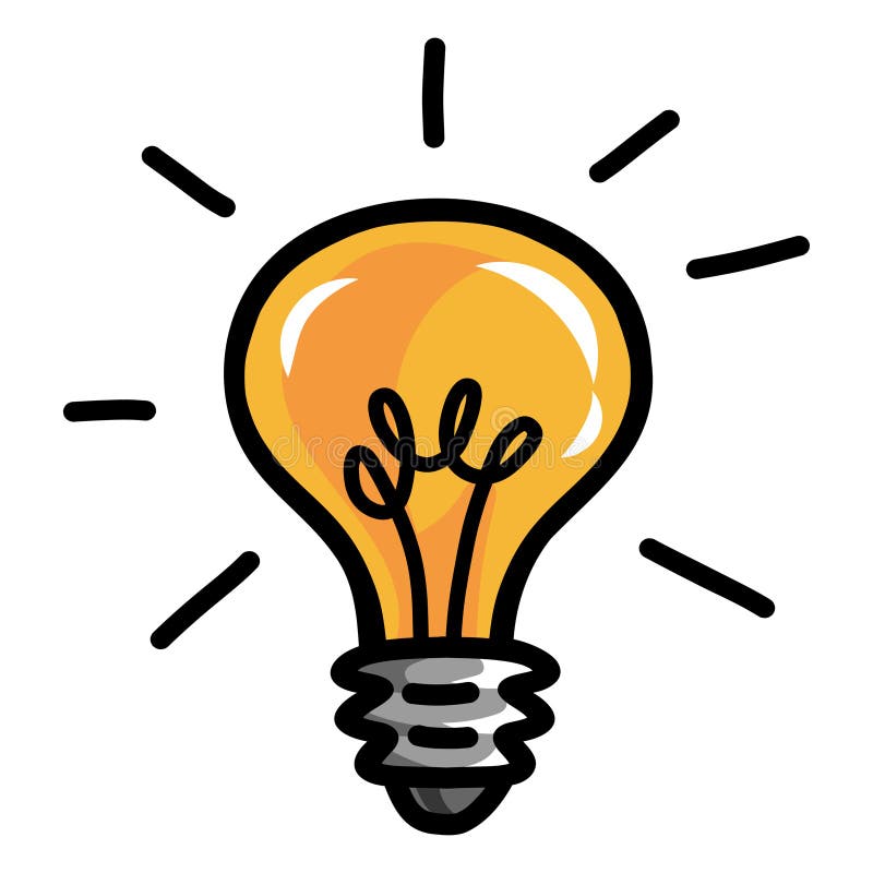 Light Bulb with Rays Shine Doodle Cartoon Drawing Creativity Symbol ...