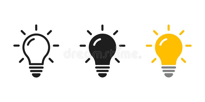 Light Bulb with Rays Shine Icon Set. Idea Symbol. Outline, Flat, and ...