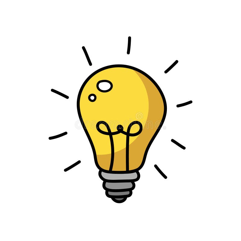 A Light Bulb with Rays is Shining. Cartoon Style. Flat Style. Hand ...