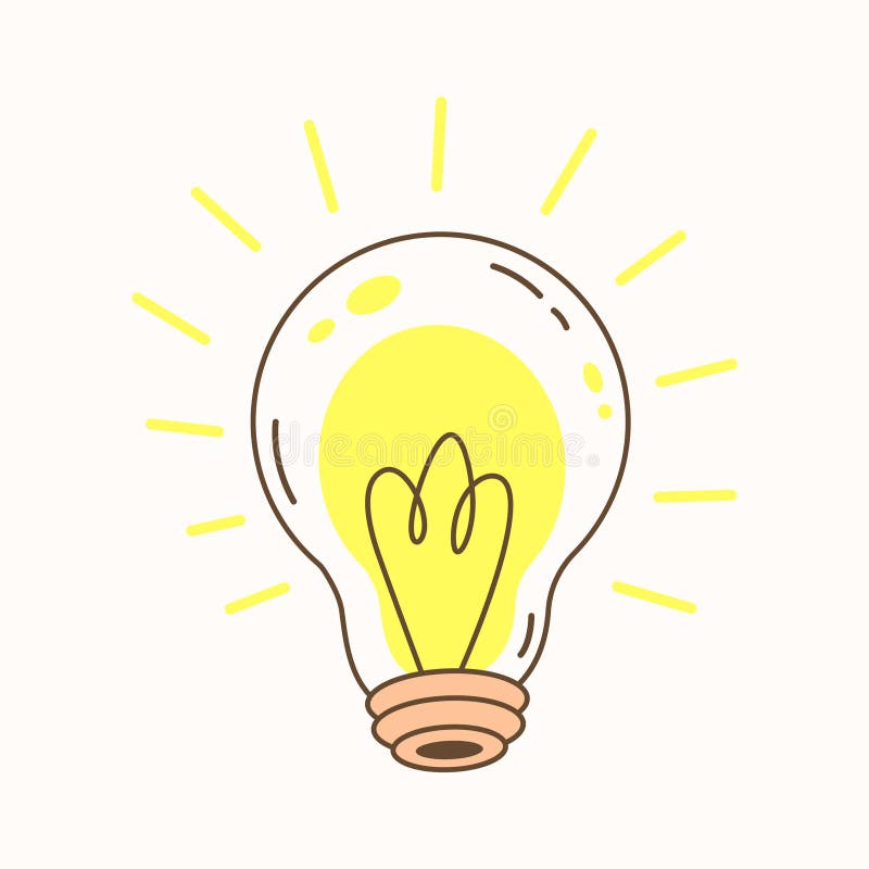 Light Bulb with Rays Vector Illustration. Cartoon Style Light Bulb. New ...