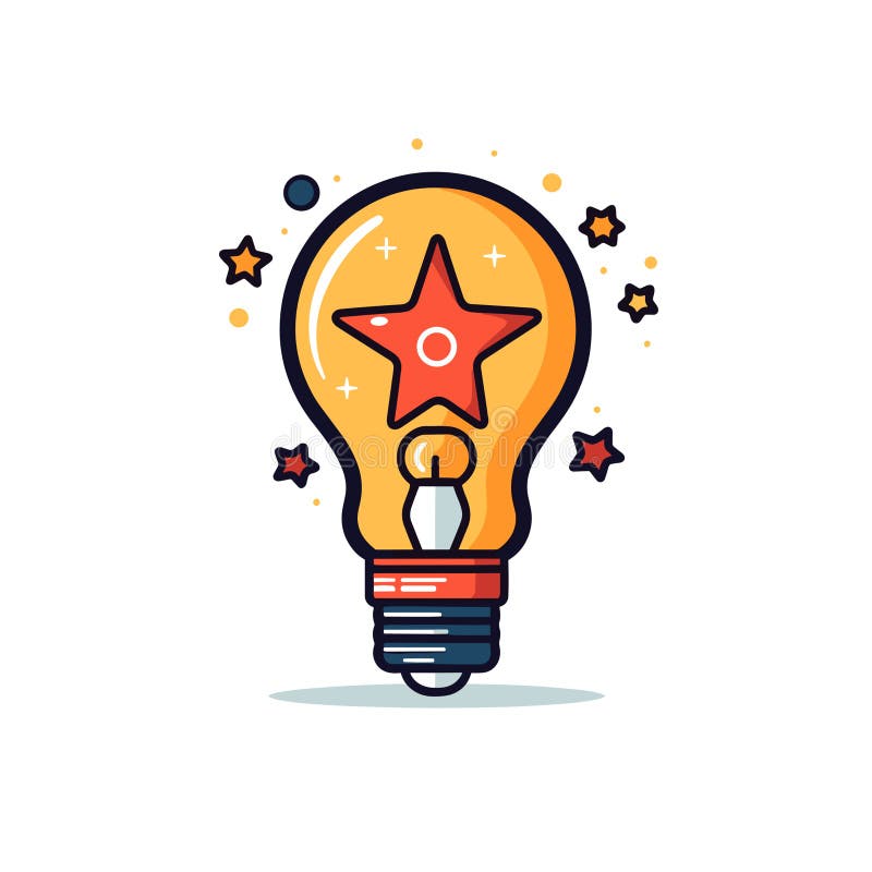 Light Bulb with Red Star Inside and Yellow Glow Stock Illustration ...
