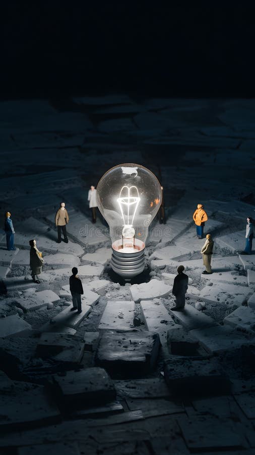 Light Bulb Representing Enlightenment in Darkness, Surrounded by ...