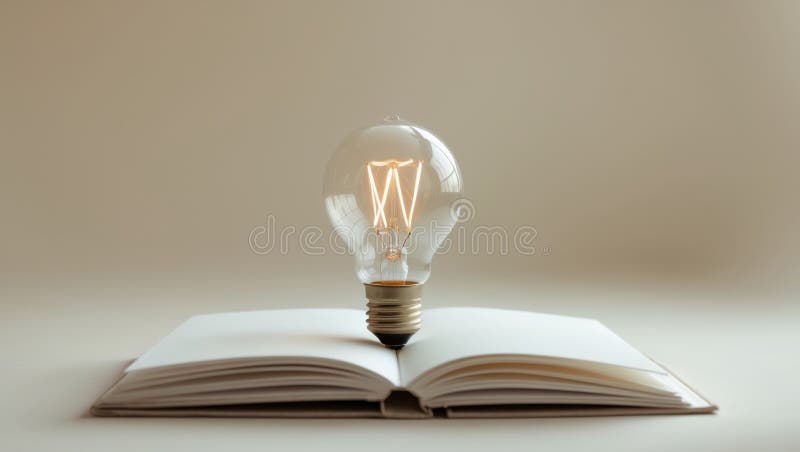 A Light Bulb Resting on an Open Notebook Stock Image - Image of ...