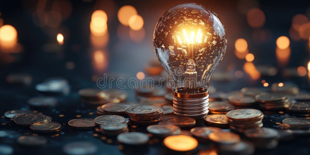 A Light Bulb Resting on a Stack of Coins, a Simple yet Thought ...